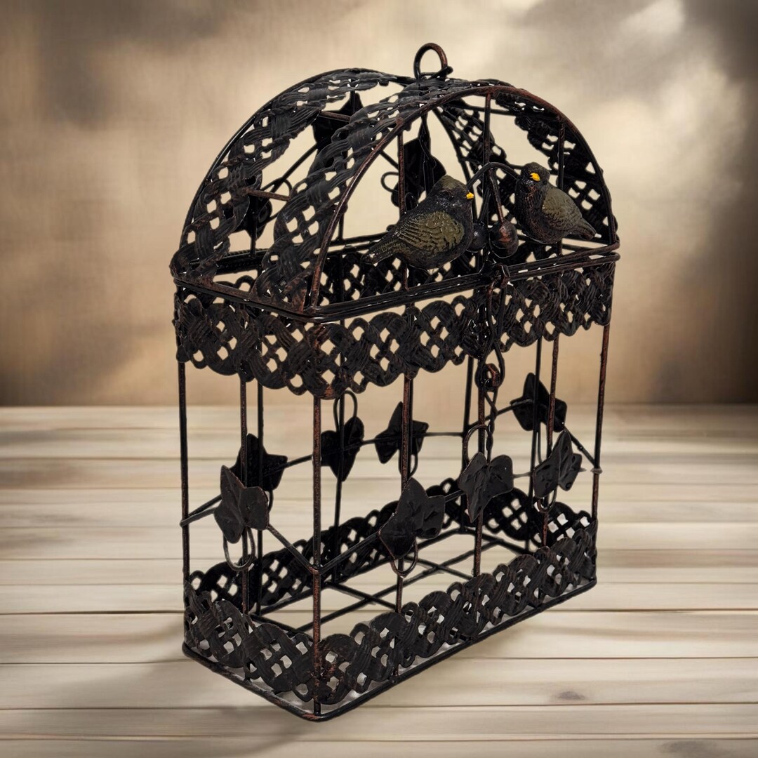Decorative 10-inch Bronze Copper Metal Bird Cage With Hinged Door ...