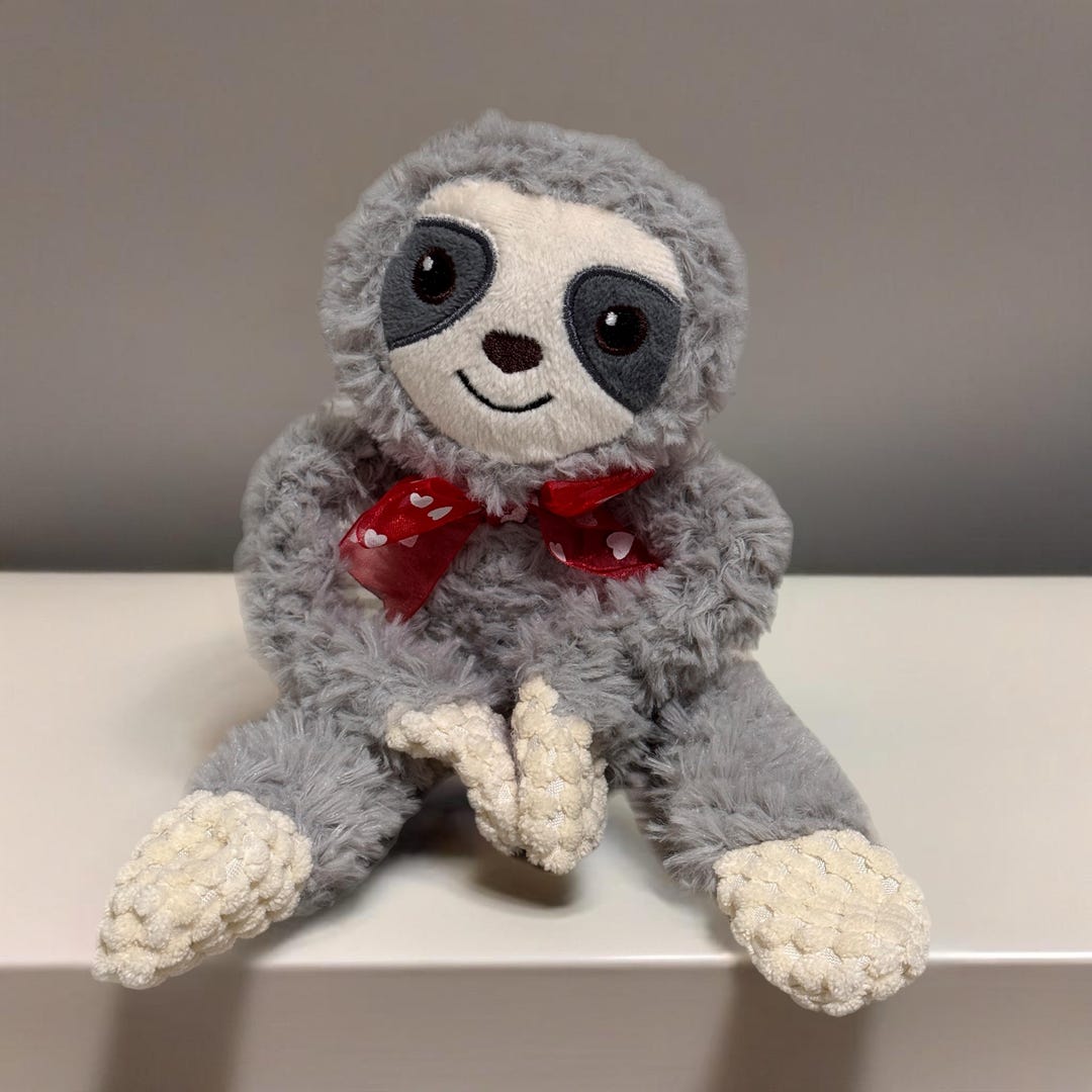 Adorable 11-inch Plush Sloth Toy With Red Heart Bow Lemur Soft and ...