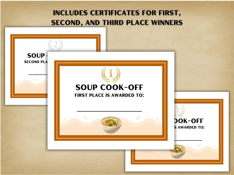 Soup Cook off Ballots, Souper Bowl Voting Cards, Soup Score Cards, Soup ...