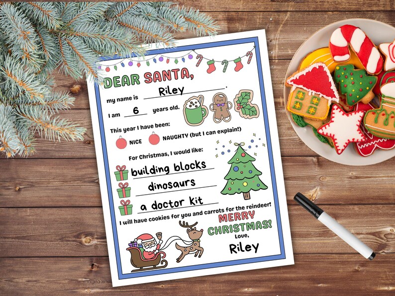 Letter to Santa Christmas List Coloring Page, Printable Dear Santa ...