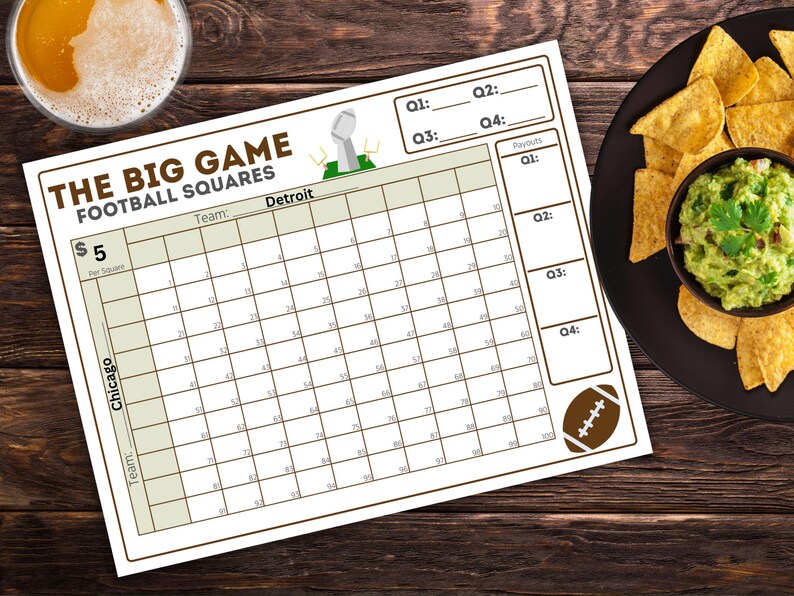 Editable Super Big Game Football Squares Template, Football Pool for ...