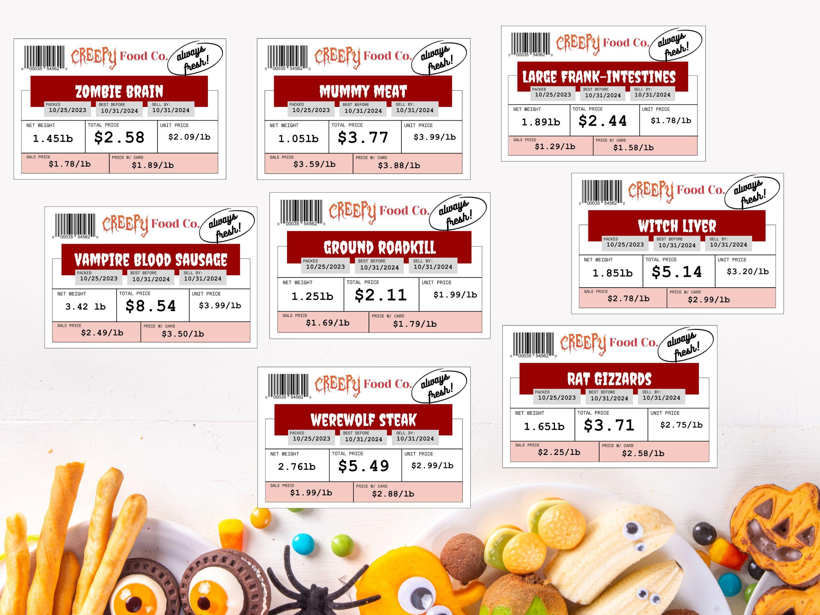 Halloween Fake Meat Party Food Tags, Supermarket Fake Food Labels ...