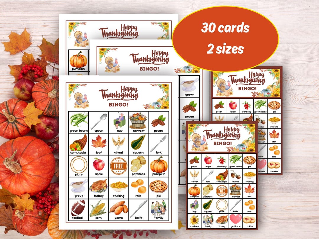 Thanksgiving Bingo Game, Printable Thanksgiving Games Class Activity ...