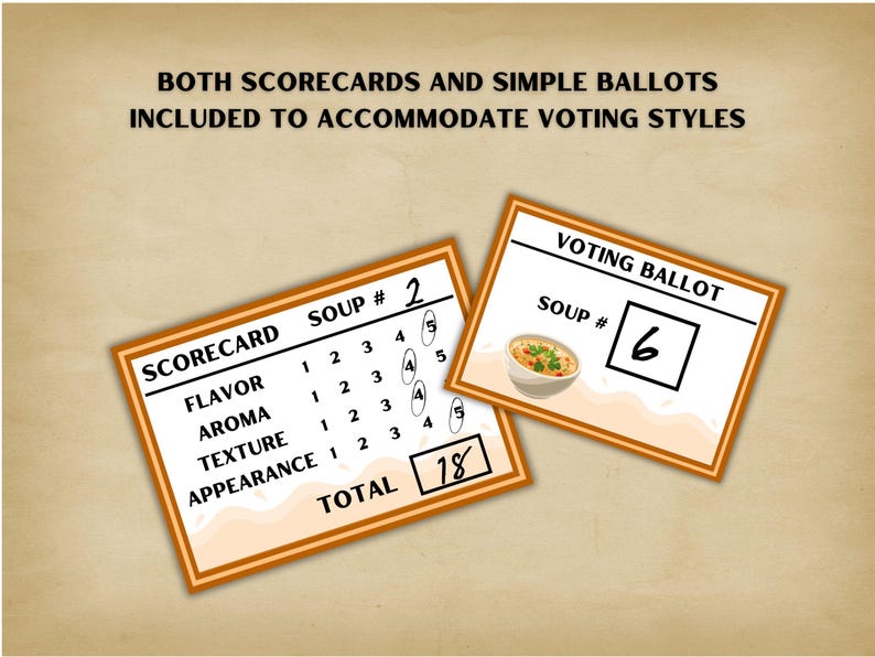 Soup Cook off Ballots, Souper Bowl Voting Cards, Soup Score Cards, Soup ...