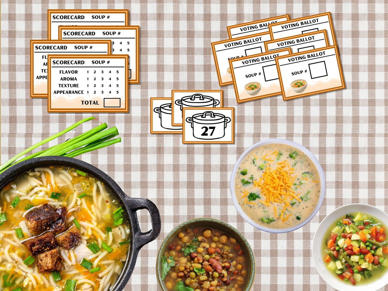 Soup Cook off Ballots, Souper Bowl Voting Cards, Soup Score Cards, Soup Cook off Sign up Sheet ...
