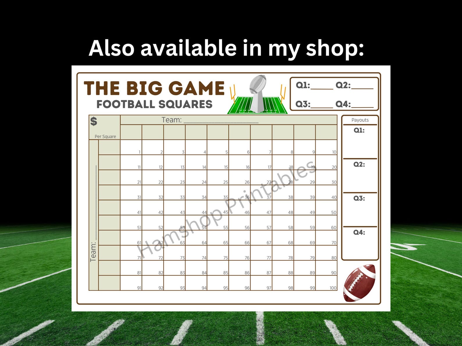 Editable Super Big Game Football Squares Template, Football Pool for ...