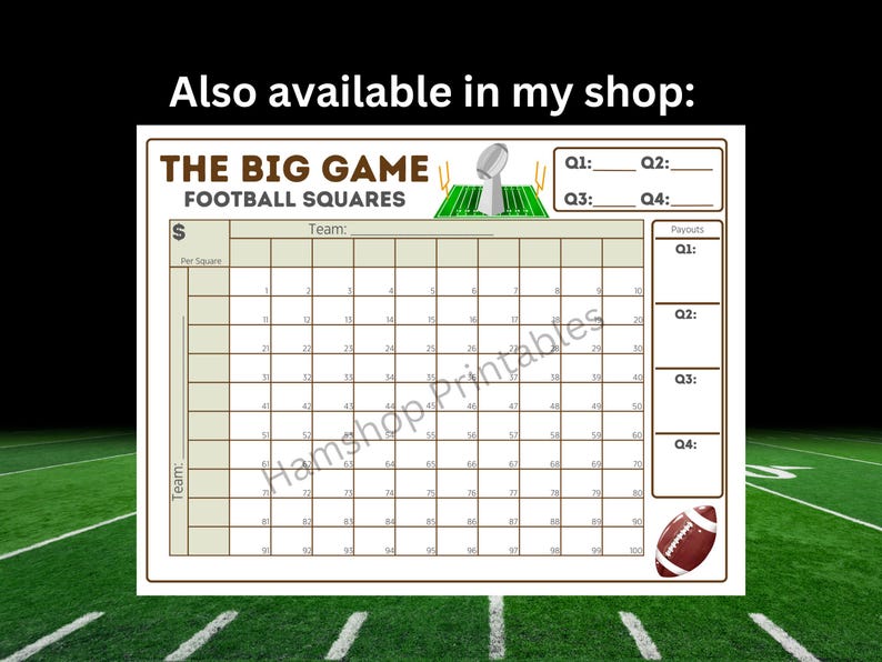 Editable Super Big Game Football Squares Template, Football Pool for ...