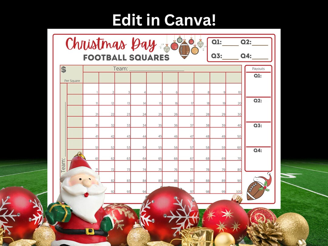 Editable Christmas Game Football Squares Template, Football Pool for ...