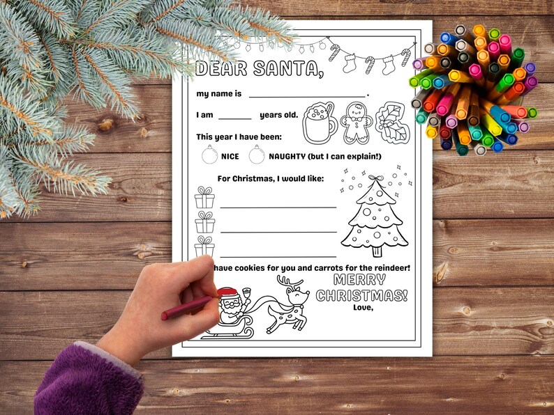 Letter to Santa Christmas List Coloring Page, Printable Dear Santa ...