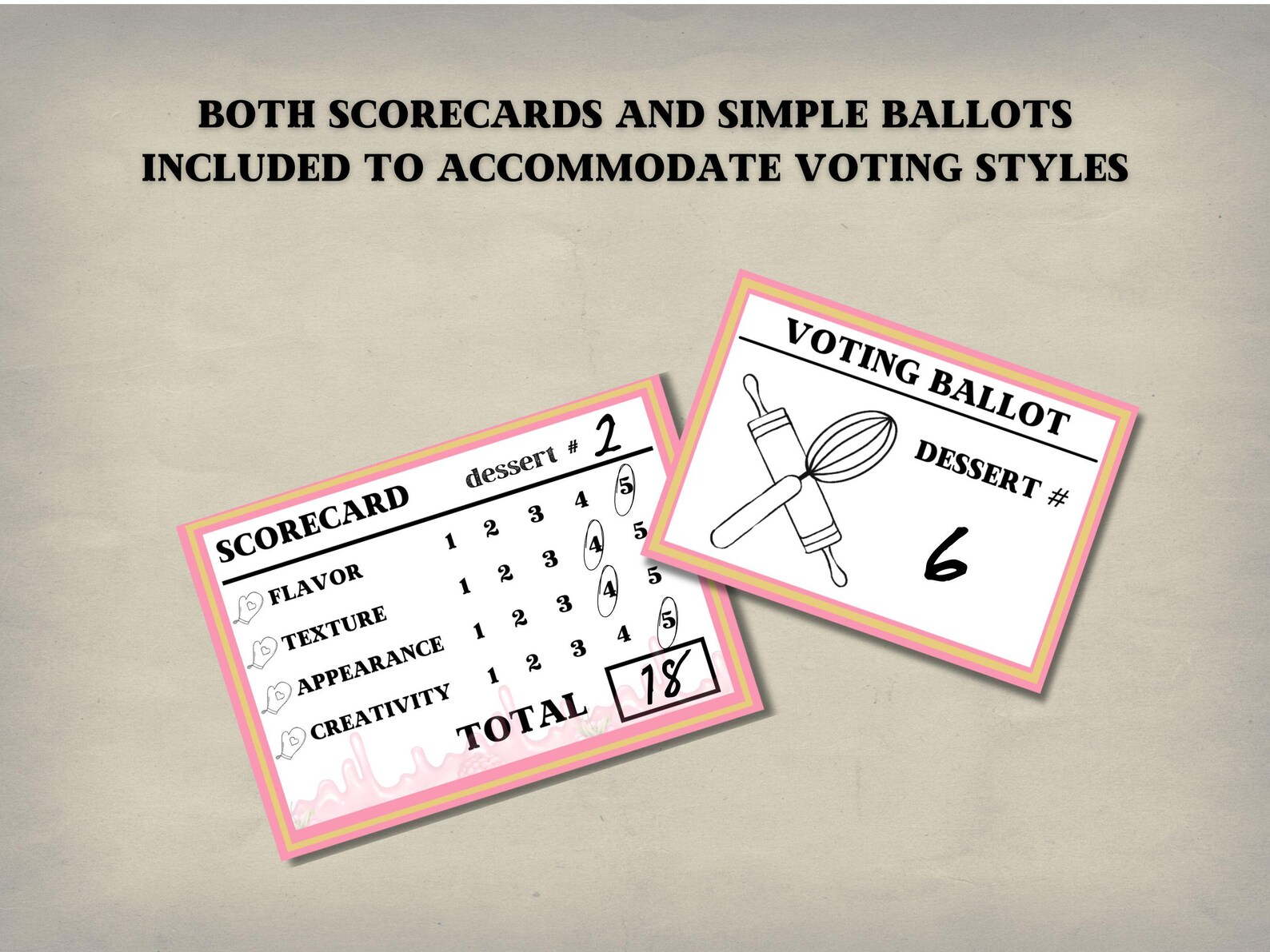Dessert Bake-off Contest Kit, Baking Competition Voting Cards - Etsy