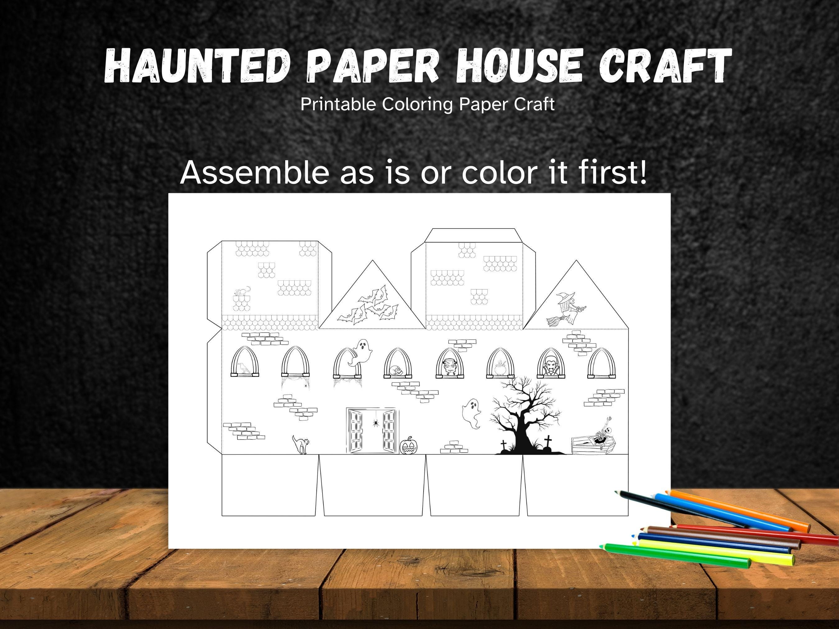 Printable Origami Paper House, Halloween Haunted House Coloring Page ...
