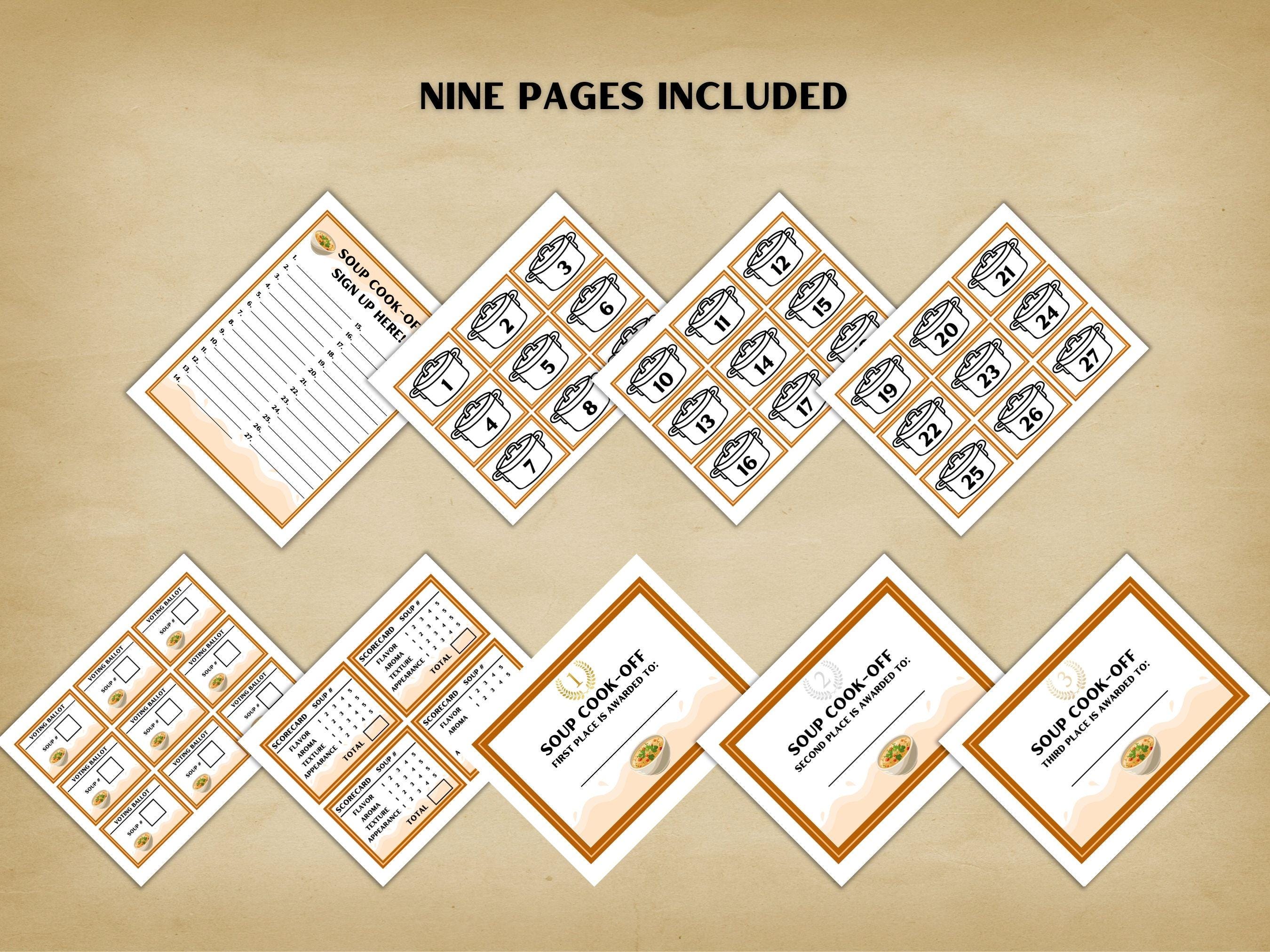 Soup Cook off Ballots, Souper Bowl Voting Cards, Soup Score Cards, Soup ...