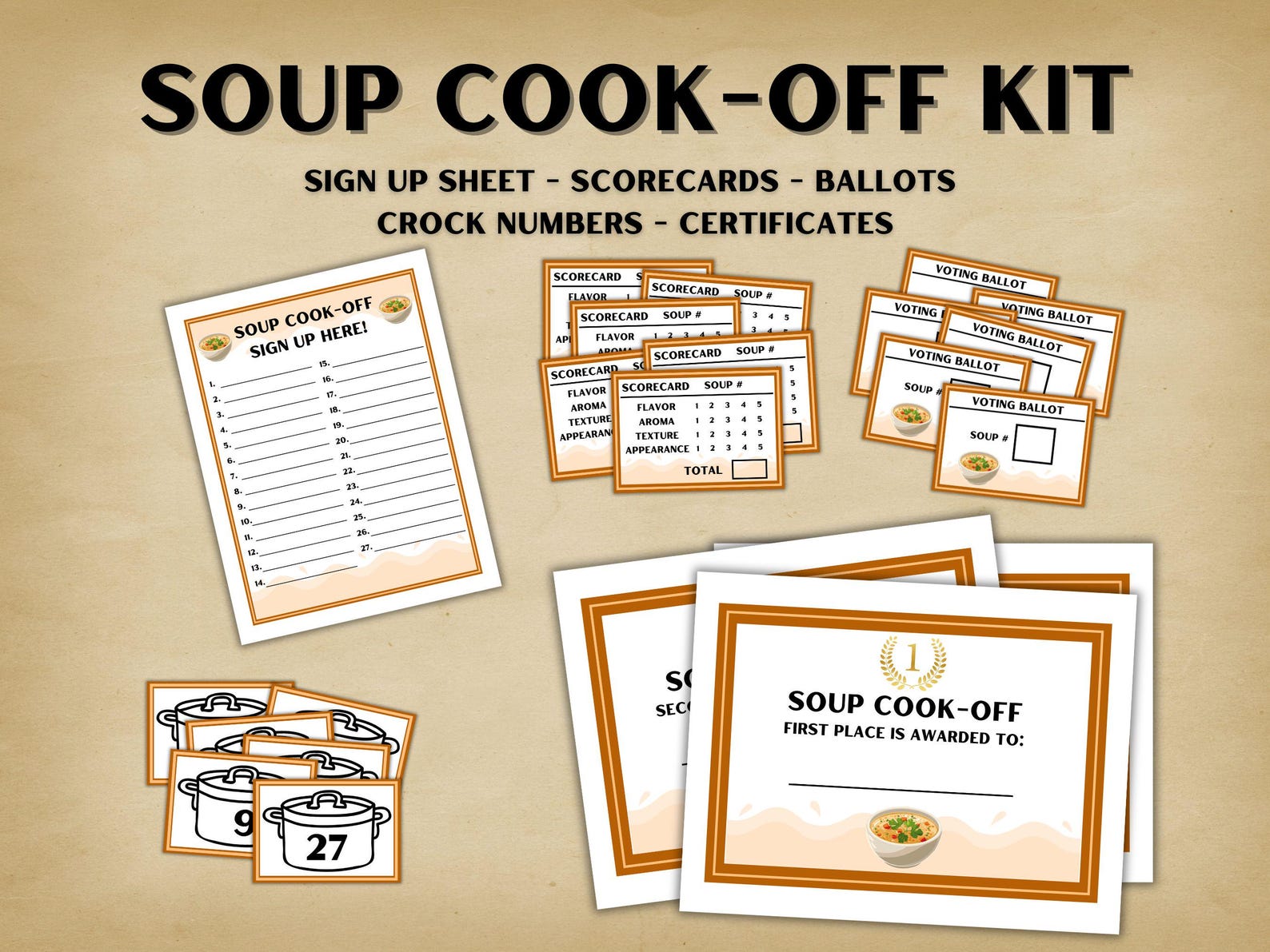 Soup Cook off Ballots, Souper Bowl Voting Cards, Soup Score Cards, Soup ...