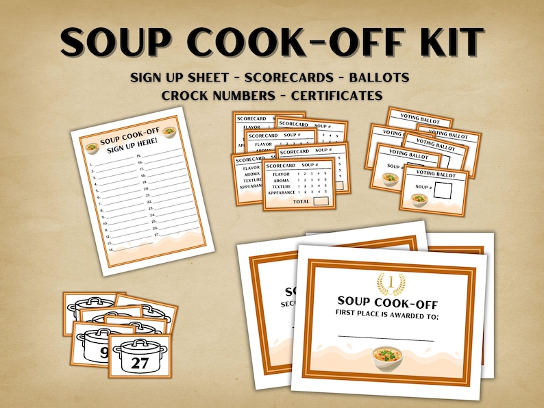 Soup Cook off Ballots, Souper Bowl Voting Cards, Soup Score Cards, Soup ...
