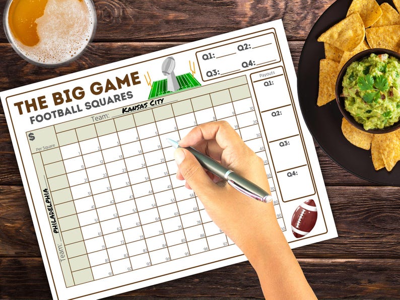 Super Big Game Football Squares, Football Pool for Championship Game - Etsy