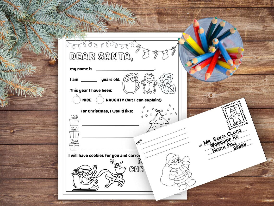 Letter to Santa Christmas List Coloring Page, Printable Dear Santa ...