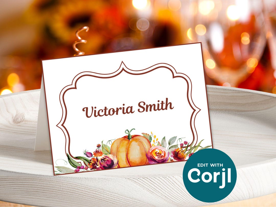 Editable Thanksgiving Place Cards, Tented Name Tags, Thanksgiving ...