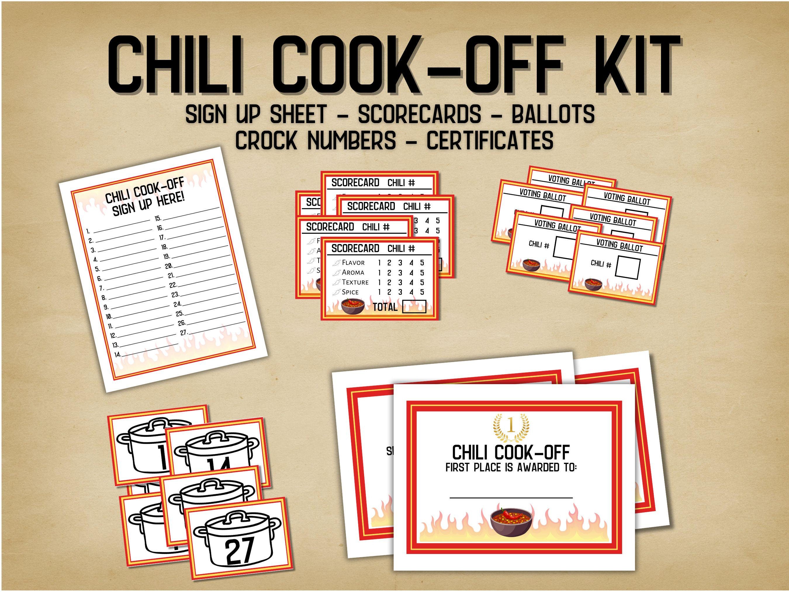 Chili Cook off Ballots, Chili Voting Cards, Chili Score Cards, Chili ...