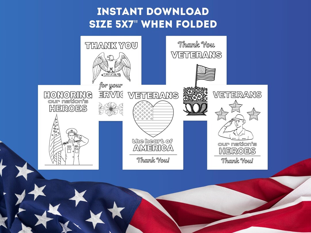 Veterans Day Military Coloring Card, Veteran Thank You Card, Printable ...