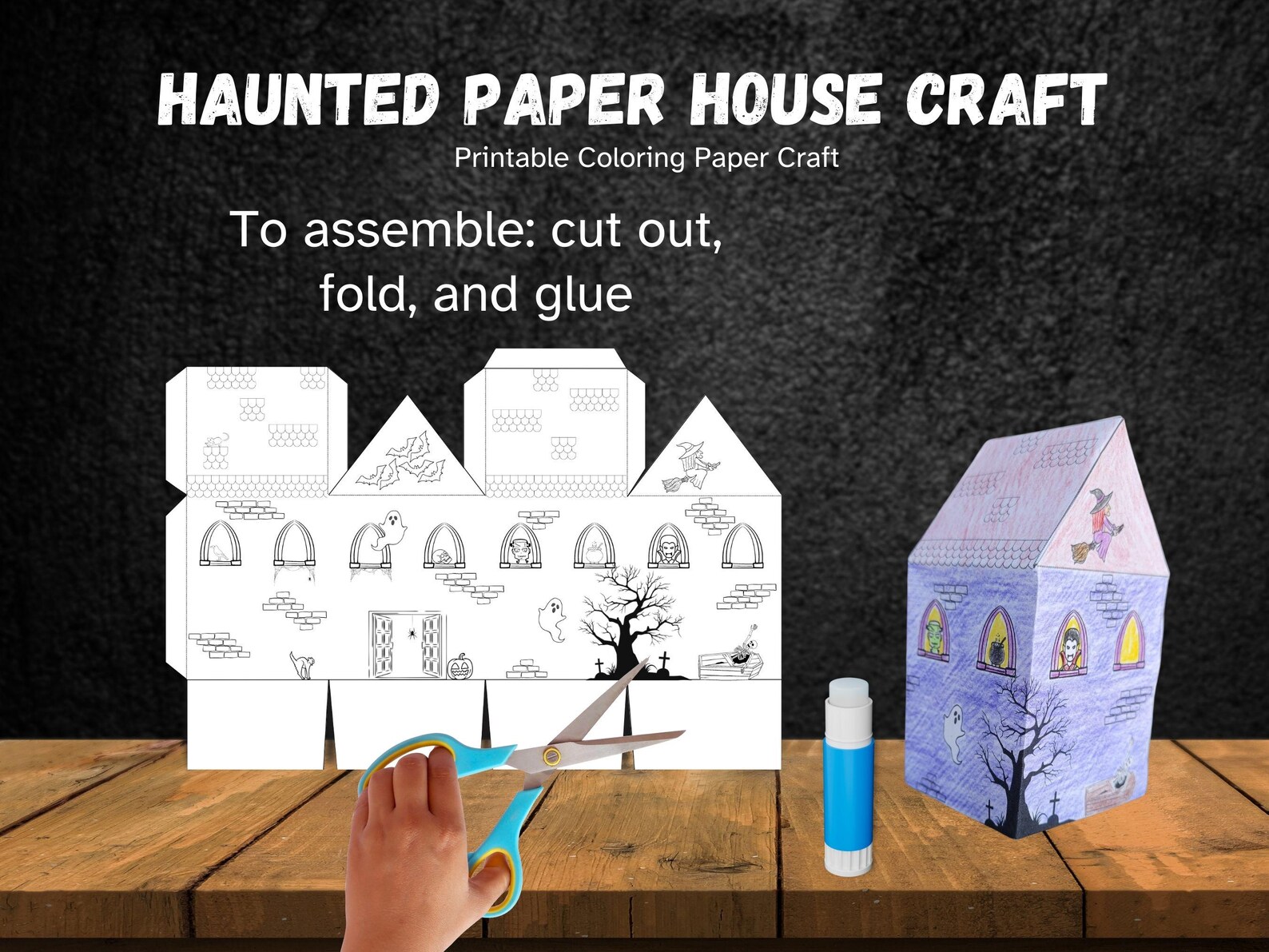 Printable Origami Paper House, Halloween Haunted House Coloring Page ...