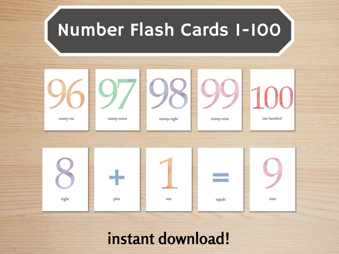 Number Flash Cards 1-100, Printable Flashcards for Kids - Etsy