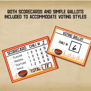 Chili Cook off Ballots, Chili Voting Cards, Chili Score Cards, Chili ...
