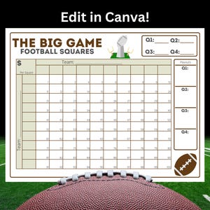 Editable Super Big Game Football Squares Template, Football Pool for ...