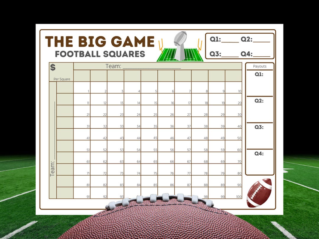 Super Big Game Football Squares, Football Pool for Championship Game - Etsy