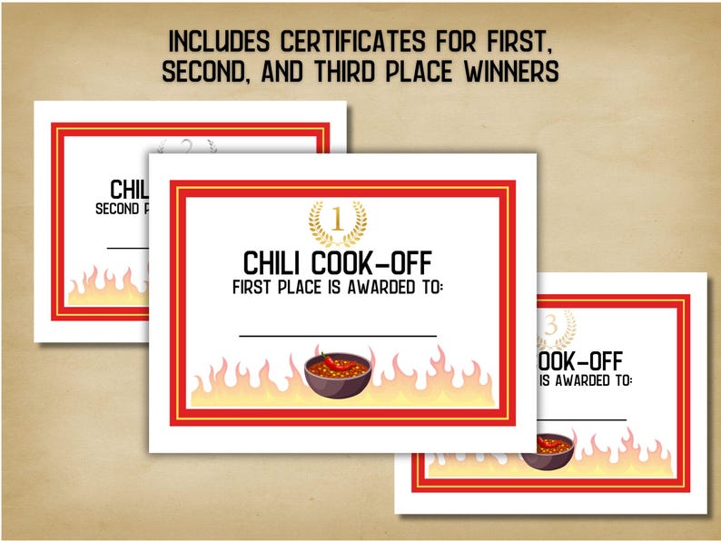 Chili Cook off Ballots, Chili Voting Cards, Chili Score Cards, Chili ...