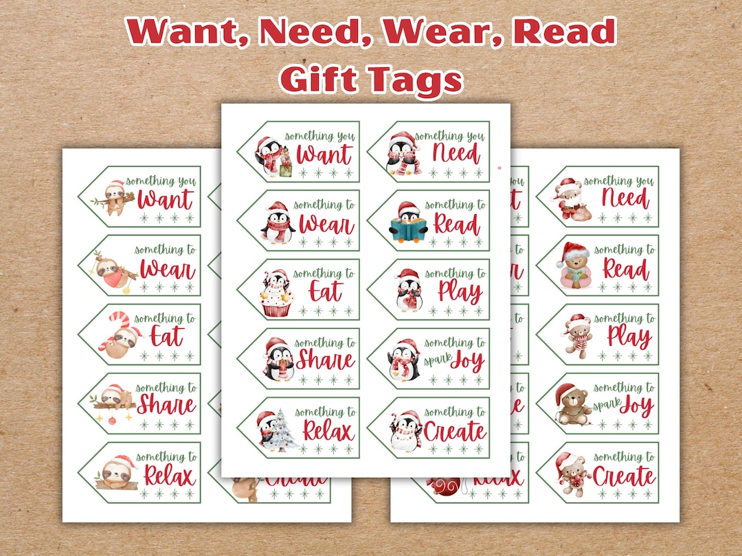Christmas Gift Tag Bundle - Something You Want, Need, Wear, Read ...