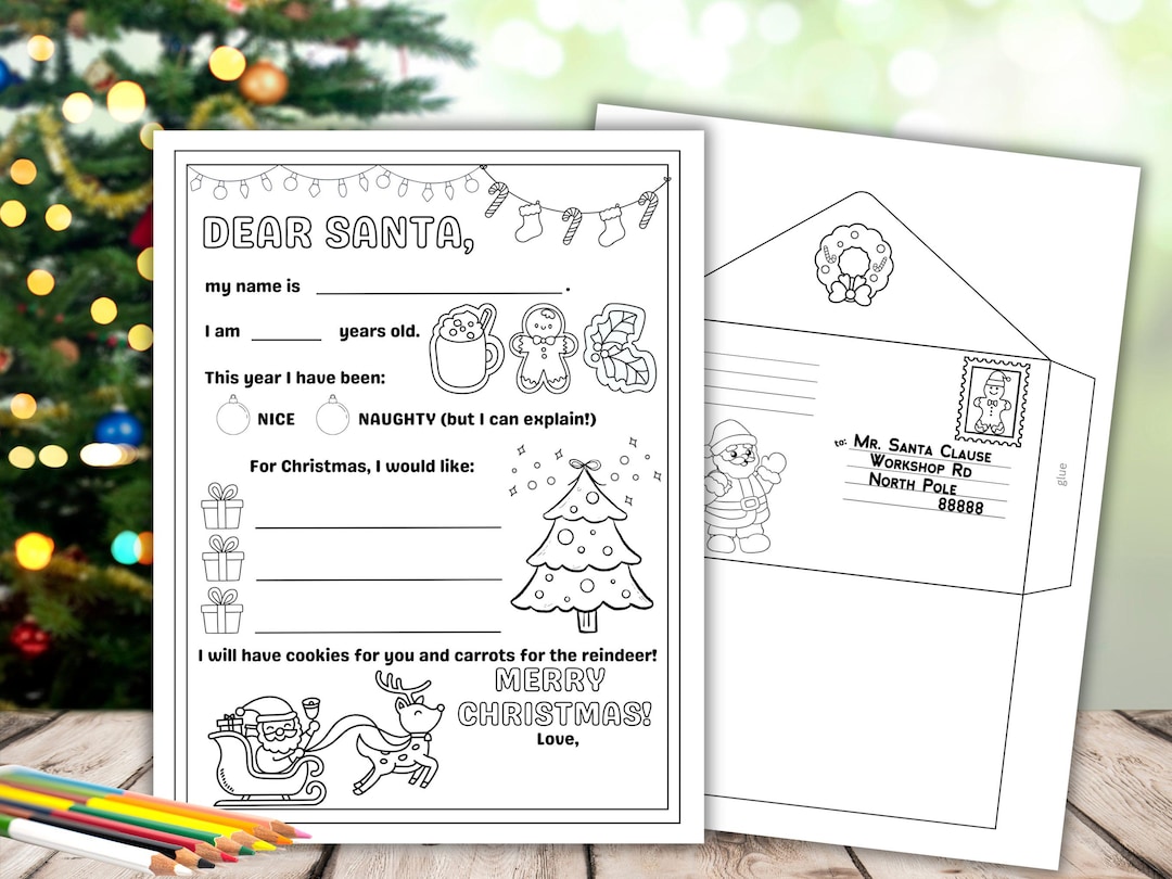 Letter to Santa Christmas List Coloring Page, Printable Dear Santa ...