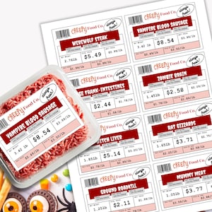 Halloween Fake Meat Party Food Tags, Supermarket Fake Food Labels ...