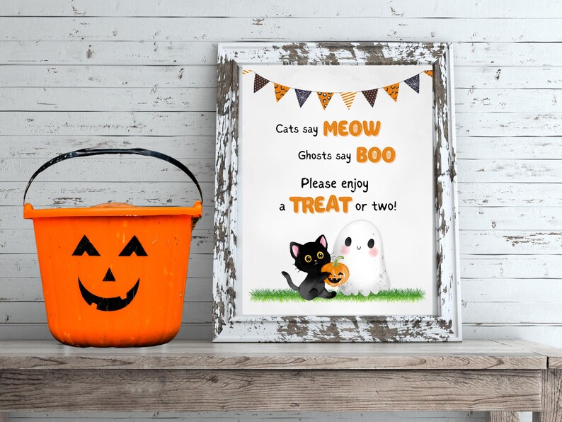 Halloween Trick or Treat Printable Sign, Halloween Porch Sign, Please ...