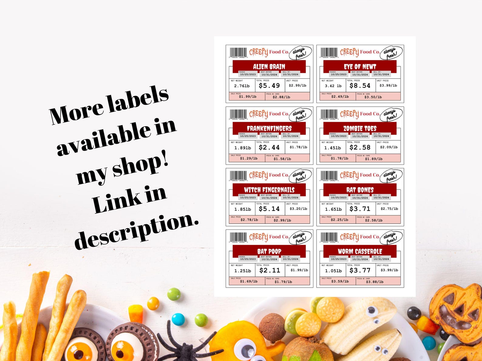 Halloween Fake Meat Party Food Tags, Supermarket Fake Food Labels ...