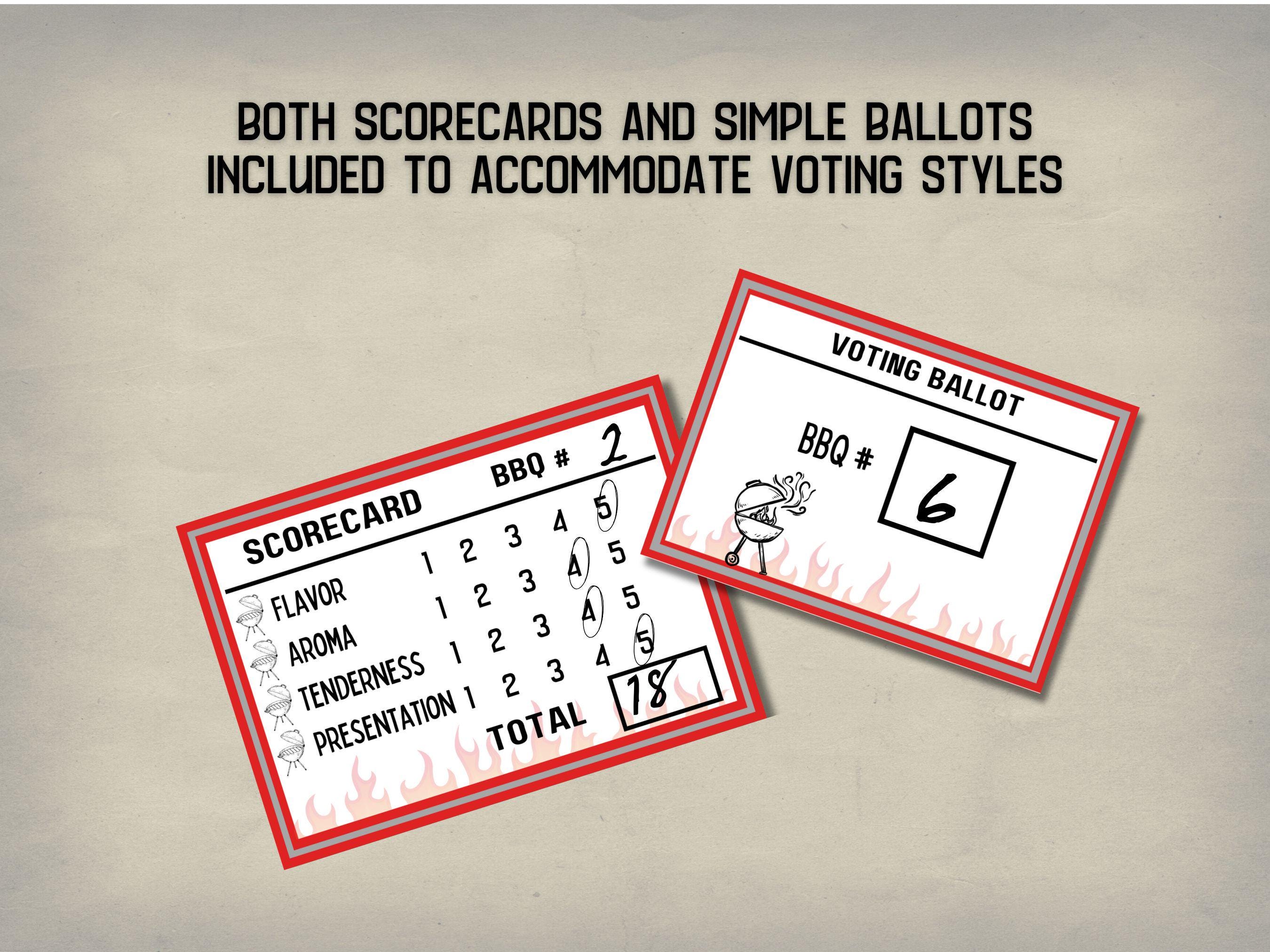 BBQ Cook off Ballots, BBQ Voting Cards, Barbeque Score Cards, BBQ Cook ...