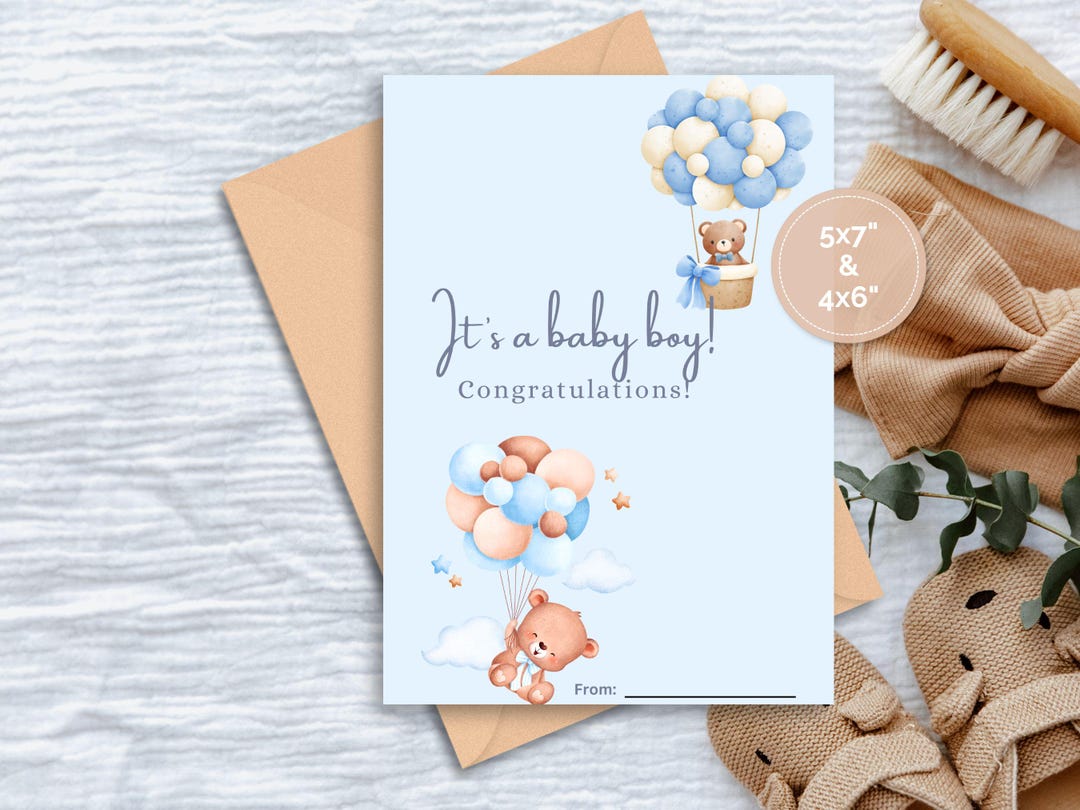 It's A Baby Boy Congratulations Card Printable Card - Digital Download ...