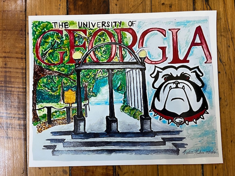 University of Georgia Bulldogs Arch Watercolor Print 8" X 10" - Etsy