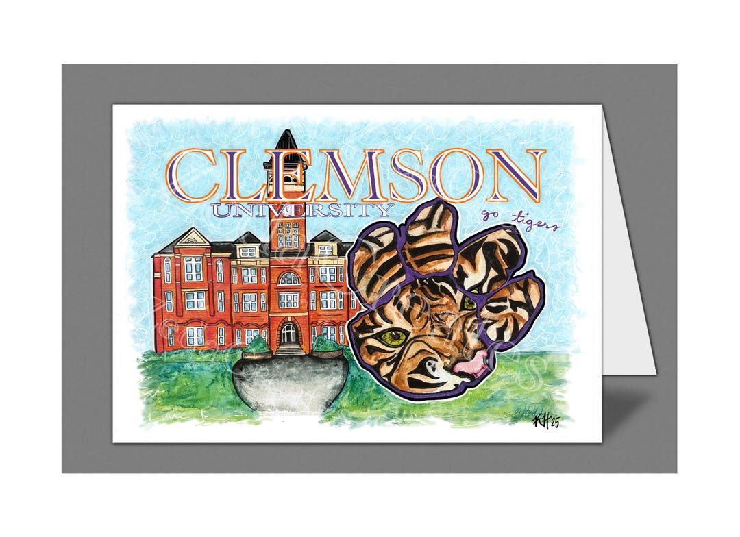 Clemson University Tigers, Watercolor Painting Print Card, 5" X 7" - Etsy