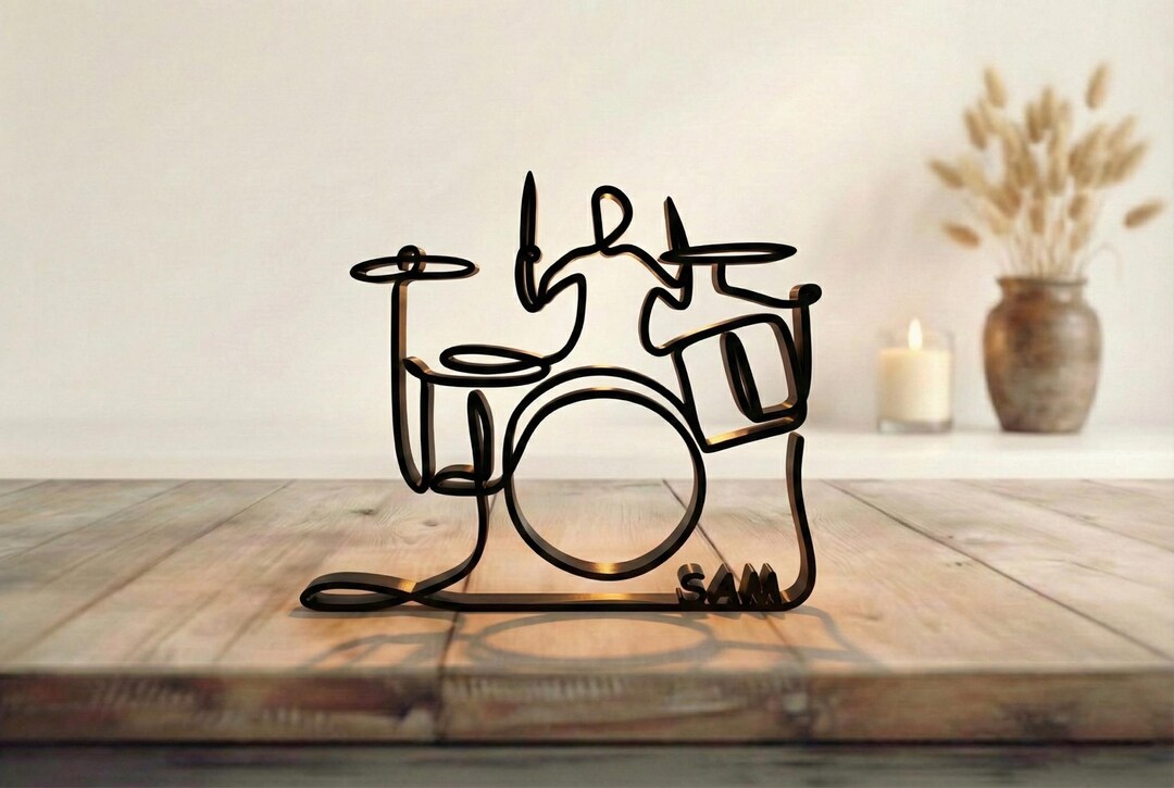 Drummer - Custom Line Drawing Sculpture, Unique Gift for Drummers ...