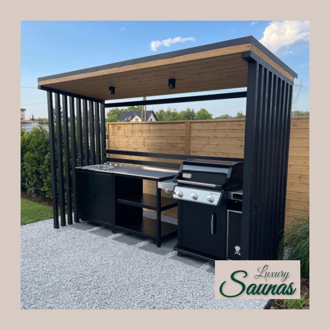 DIY Wooden Outdoor Garden Kitchen 1.2m X 3m, Barbeque BBQ Shelter ...