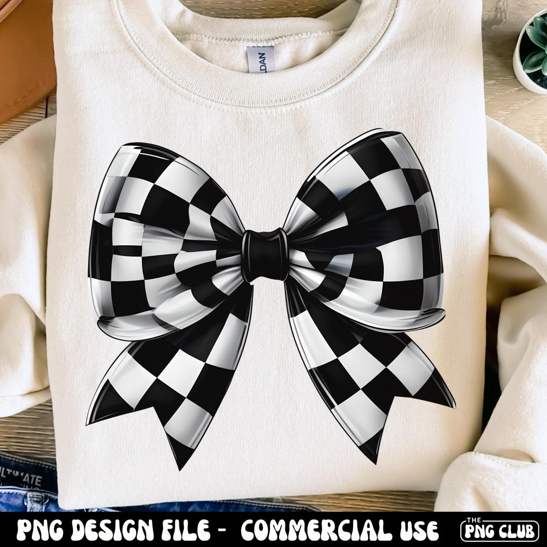 Black and White Checkered Bow PNG, Race Day Bow Shirt Png, Retro Racing ...