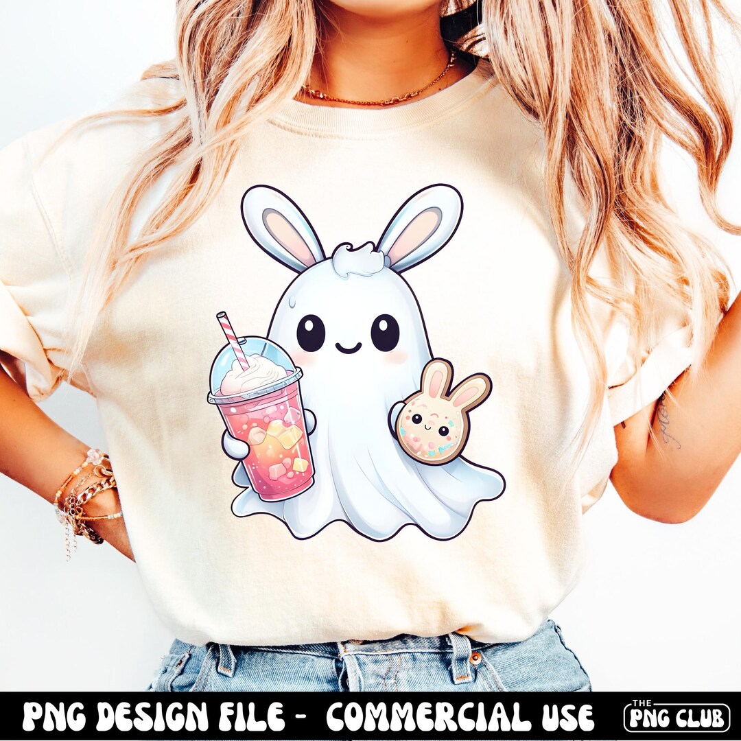Easter Bunny Ghost PNG, Cute Ghost Bunny Ears Shirt Png Design, Kawaii ...