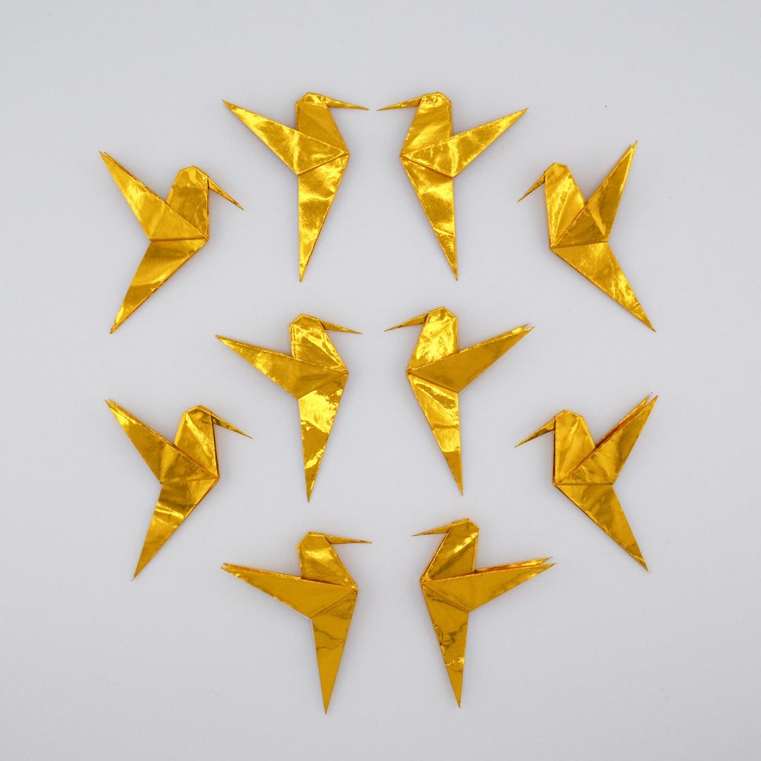 Origami Hummingbirds #9 - 10 Pieces, Gold, Small, Handmade Japanese ...
