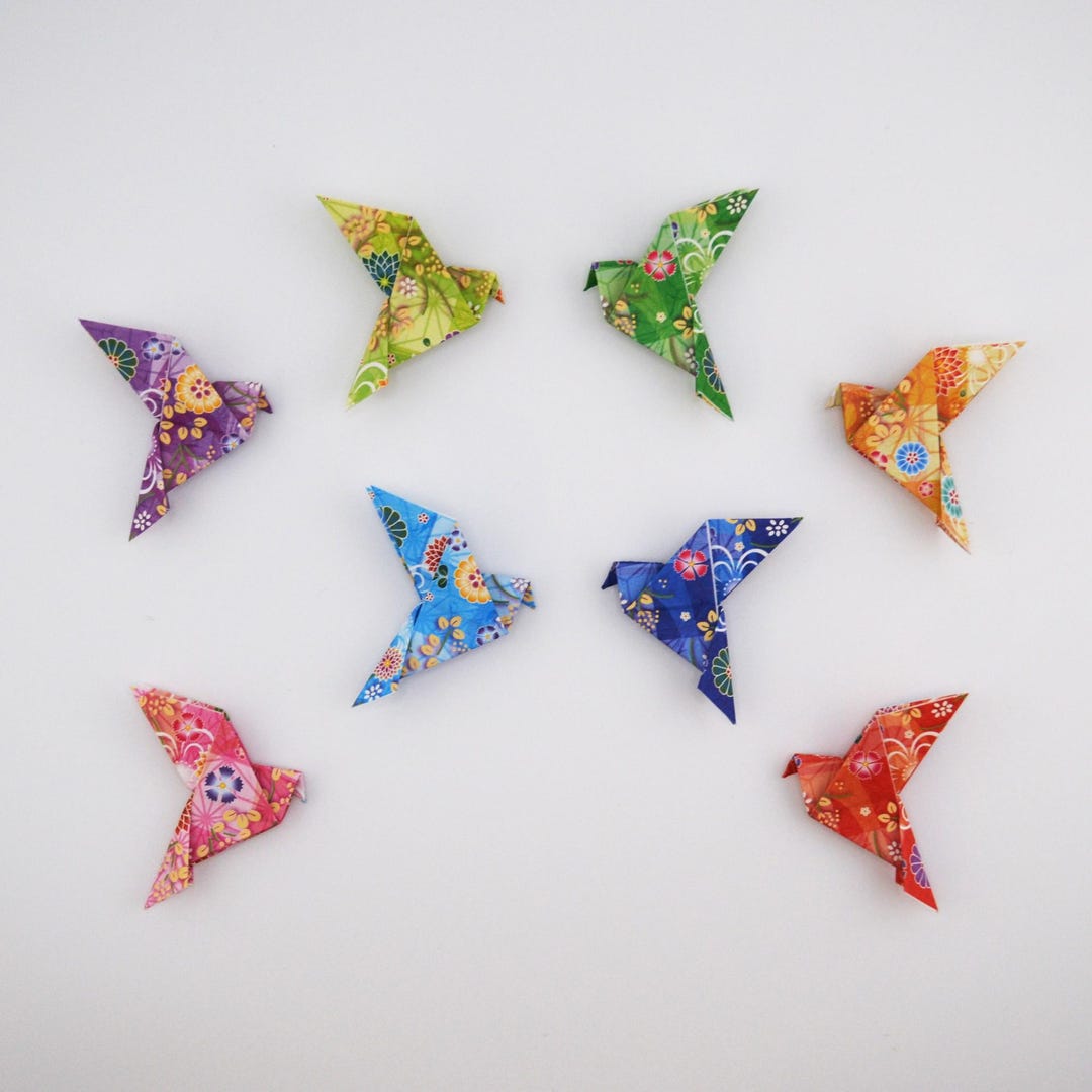 Origami Flying Birds #5 - 8 Pieces, Small, Handmade Japanese Chiyogami ...