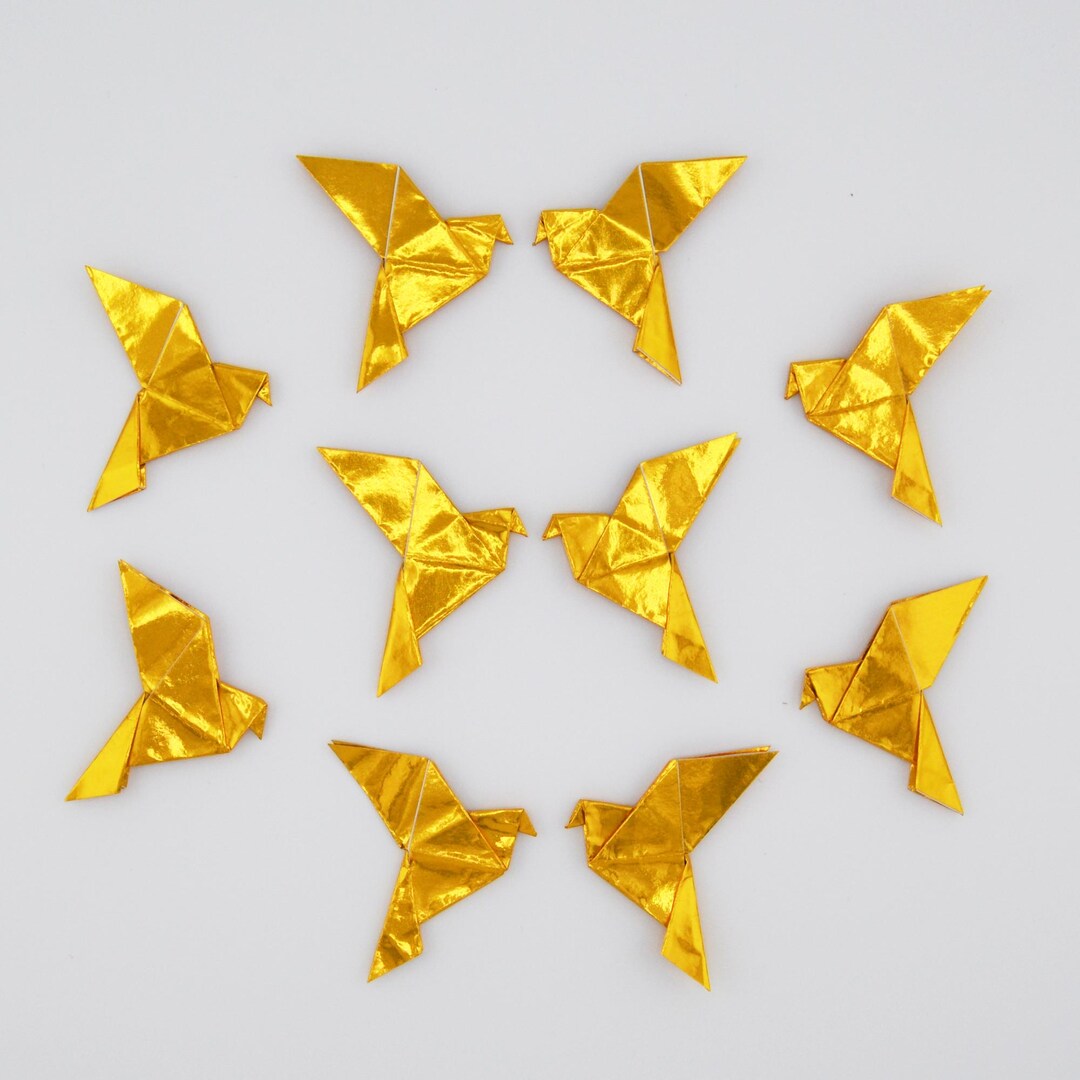 Origami Flying Birds #9 - 10 Pieces, Gold, Small, Handmade Japanese ...