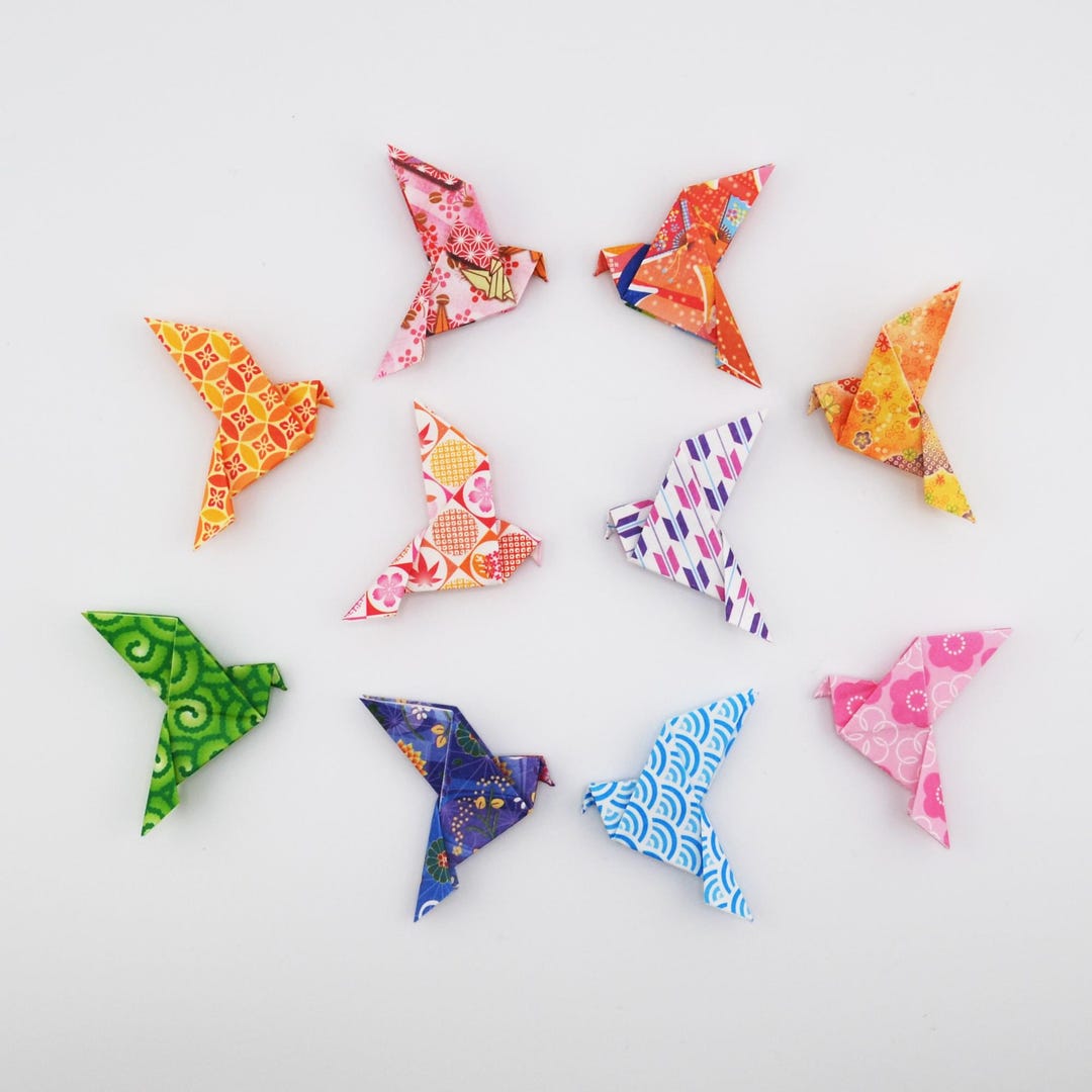 Origami Flying Birds #2 - 10 Pieces, Small, Handmade Japanese Chiyogami ...