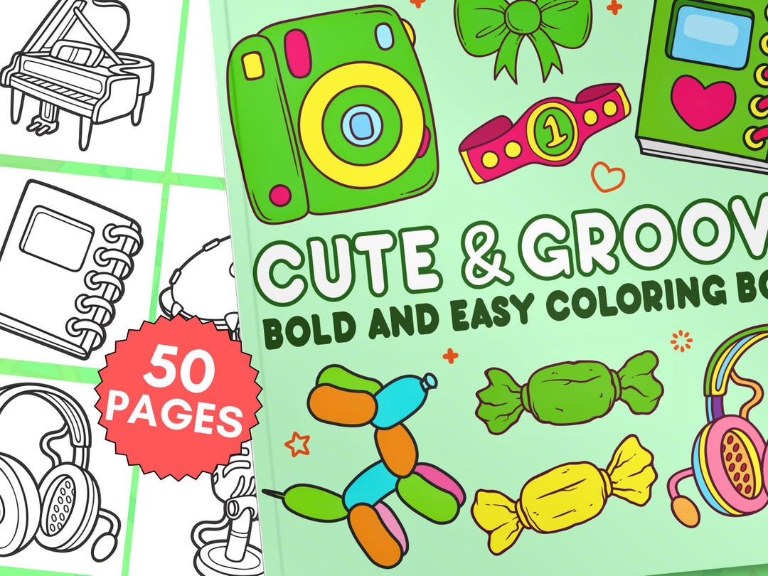 Cute & Groovy Coloring Book, Bold and Easy Coloring Pages for Kids, Fun ...