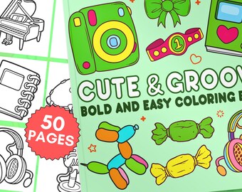 Cute & Groovy Coloring Book, Bold and Easy Coloring Pages for Kids, Fun ...