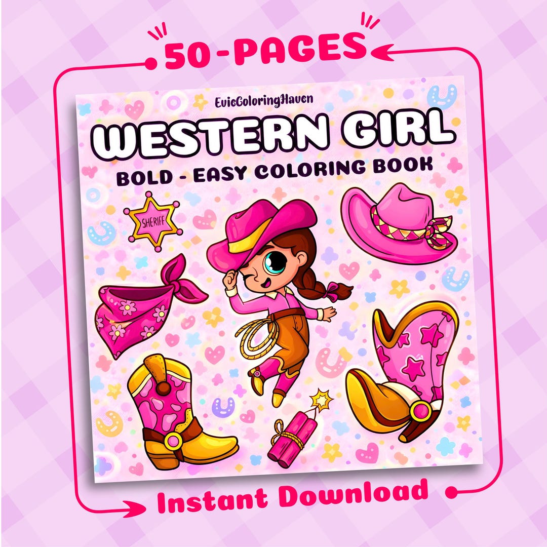 Western Girl Bold and Easy Coloring Pages | Cozy Cute Digital Coloring ...