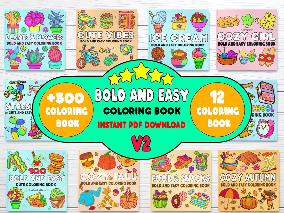 500 Bold & Easy Coloring Pages MEGA Bundle V2 - 12 Book Set - Printable ...